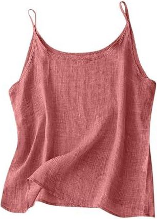 Minetom Débardeur Femme Coton Et Lin Col Rond Sangle Spaghetti Ete Hauts sans Manche Bretelles Camisole Top A1 Rouge XL
