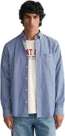 GANT Herren REG POPLIN Stripe Shirt Klassisches Hemd, College Blue, Standard