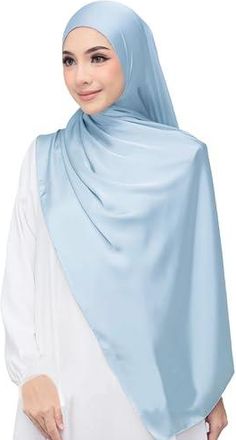 Lina & Lily Maxi Foulard Hijab Femme Musulmane en Satin (Bleu Clair)