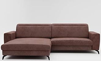 Cavadore Ecksofa Bounce in Vintage-Leder-Optik / Eckcouch mit Schlaffunktion, Bettkasten + Kopfteilverstellung / 290 x 88-108 x 178 / Mikrofaser, Dunkelbraun