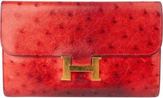 Herm&egrave;s Portemonnaie - Hermes Red Ostrich Constance H Wallet - Gr. unisize - in Gold - f&uuml;r Damen