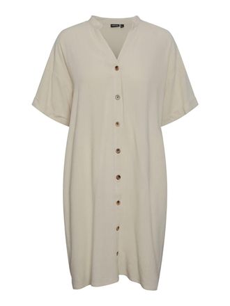 Pieces Pieces Womens PCVINSTY SS Linen Shirt Dress Kleid, Birch, M