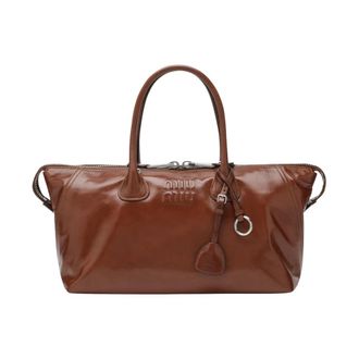 Miu Miu Gl&auml;nzende Leder Henkeltasche - - Bags - Damen - Braun - ONE SIZE