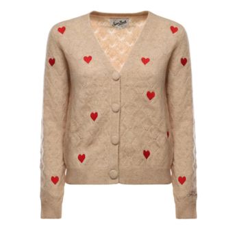 Saint Barth Femme, Pulls, Beige, Taille: 36 FR Cardigan alpaga motif coeurs brod&eacute;s