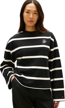 Tommy Hilfiger Damen Th Script Mdrn Terry Swtshrt Ww0Ww48431 Pullover-Sweatshirt, Black (Black/Calico STP), L