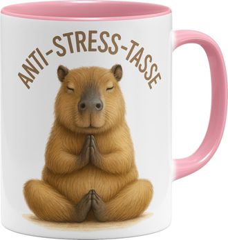 OM3 Capybara Anti-Stress Kaffee-Tasse mit Spruch - Lustige Keramiktasse mit meditierendem Wasserschwein - Keramik Becher - 325ml - Beidseitig Bedruckt - R