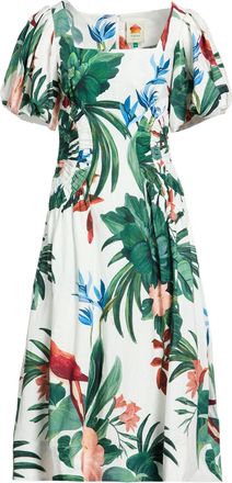 Farm Rio MIDNIGHT MACAW FIESTA OFF-WHITE SHORT SLEEVE MIDI