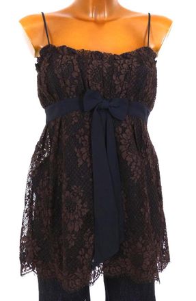 Escada Brown Lace Party Top with Black Bow Size S