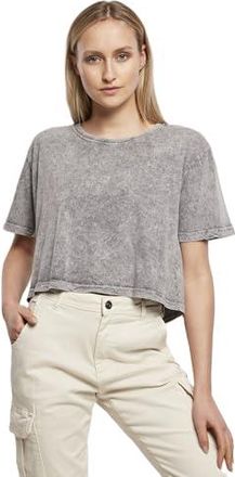 Build Your Brand Femme Ladies Acid Washed Cropped Tee T-Shirt, Grey Black, M EU