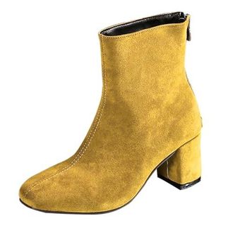 Generic Bottines pour femme &agrave; talon bloc moyen - Couleur unie - Fermeture &eacute;clair dans le dos - &Eacute;l&eacute;gantes et d&eacute;contract&eacute;es - Pour le bureau et les f&ecirc;tes, jaune