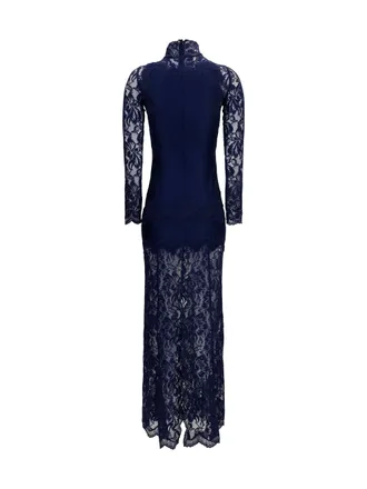 Paco Rabanne Womens Long Lace And Jersey Dress Deep Navy Polyamide; Elastane