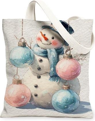 Generic Sac fourre-tout en toile motif bonhomme de neige, mignon motif personnage dhiver, sacs de courses r&eacute;utilisables, amusants, festifs, l&eacute;gers et lavables
