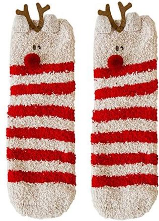 Generic Chaussons dhiver en polaire douce et chaude pour femme - Chaussettes de No&euml;l pelucheuses douces tricot&eacute;es douces d&eacute;contract&eacute;es mignonnes chaussettes d