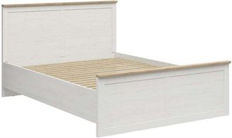 PEGANE Lit double 160x200 lit adulte 2 places, coloris Blanc pin andersen/Ch&ecirc;ne clair - Longueur 208,5 x Profondeur 165 x Hauteur 110,5/57,5 cm