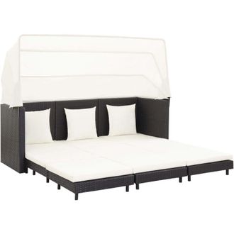 vidaXL Vidaxl - Canap&eacute;-lit extensible 3 places avec toit R&eacute;sine tress&eacute;e Noir