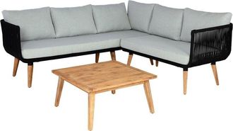 Hhg Neuwertig] Garten-Garnitur HHG 119, Garnitur Sitzgruppe Lounge-Set Sofa, Akazie Holz MVG-zertifiziert Polster hellgrau