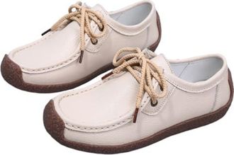 Generic Mocassins Confortables à Lacets pour Femmes, Chaussures de Conduite Plates à Bout Rond, idéales pour Le Bureau ou la Marche,Beige,44 EU