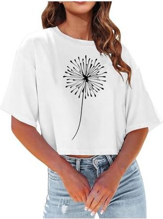 Generic Hauts courts d&eacute;t&eacute; pour femmes &agrave; manches courtes d&eacute;contract&eacute;s et amples - T-shirts courts athl&eacute;tiques 2025 &agrave; col rond - Coupe ample - Joli printemps 20