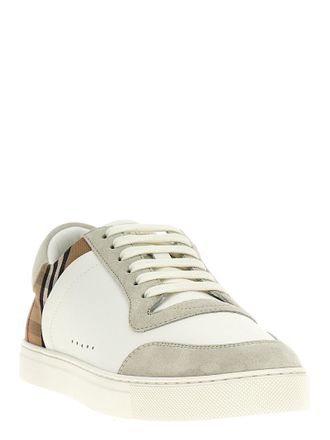 Burberry Check-Print Leather and Suede Sneaker - Cream