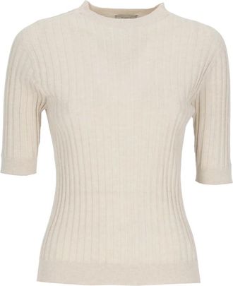 PESERICO Femme, Pulls, Beige, Taille: 38 FR Pull en maille c&ocirc;tel&eacute;e