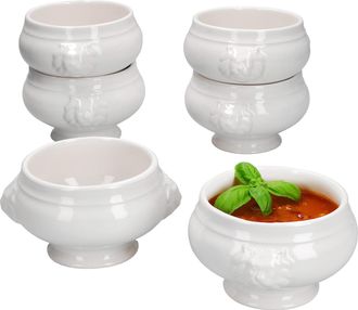 MamboCat 6er Set LEO Löwenkopf-Terrinen I klein - 250ml I Für 6 Personen I Weiße Suppentassen 0,25 Liter I Suppenterrinen mit Löwenköpfen I Suppenschale für Ho
