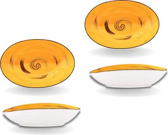 Wilmax England Wilmax | SPIRAL Schalen - 2 Stück | Schalen-Set | Modernes Design | Praktisch | Vielseitig einsetzbar | Aus Porzellan | Glasiert | Spülmaschine | Mikr