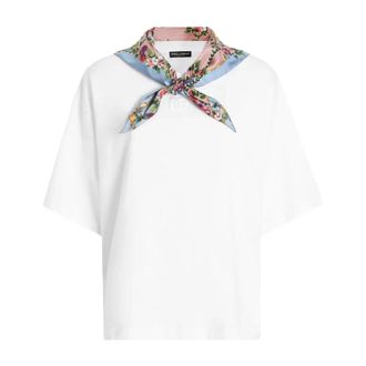 Dolce & Gabbana Jersey T-Shirt mit Schal und Stickerei - - Tops - Damen - Wei&szlig; - S