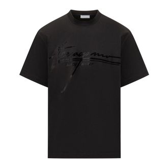 Ferragamo Homme, Tops, Noir, Taille: XL T-Shirt Imprim&eacute; Ton sur Ton
