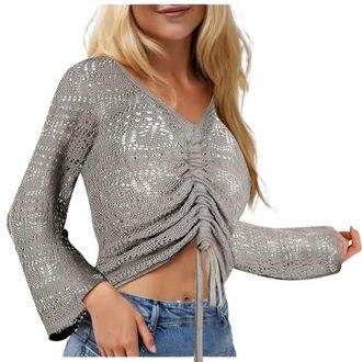 Generic Robes boh&egrave;me 2026 pour femmes, haut court transparent &agrave; &eacute;paules d&eacute;nud&eacute;es avec manches et pull &agrave; volants, gris, XL