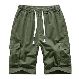 Generic Short cargo d&eacute;contract&eacute; en serg&eacute; pour homme - En coton - Cordon de serrage - Stretch - Avec poches, Vert arm&eacute;e., 32