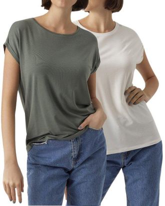Vero Moda T-Shirt Stilvolles Basic Shirt mit Rundhalsausschnitt (2er-Pack) in Unifarbe