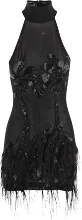 Just Cavalli Femme, Robes, Noir, Taille: 38 FR Robe en jersey technique avec d&eacute;tails de plumes