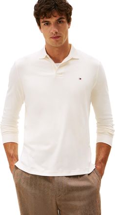 Tommy Hilfiger Herren Langarm Casual Poloshirts in Regular Fit mit Liquid Cotton, Elfenbeinfarbenes Blütenblatt, XX-Large