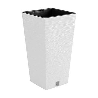 Prosperplast Wei&szlig;er Blumentopf, mit Beh&auml;lter, Kollektion FURU, 20 x 20 x 38 cm, Fassungsverm&ouml;gen 5 L