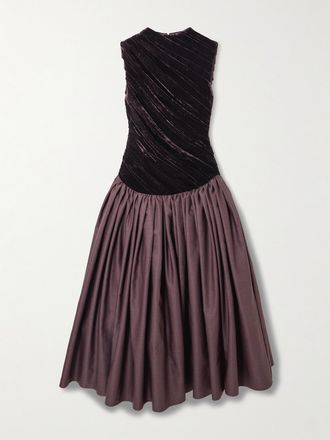 Abadia Ariya Midikleid Aus Samt In Knitteroptik Und Dupion Aus Einer Wollmischung Mit Raffungen - Burgunder