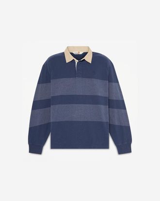 Timberland All Gender Lang&auml;rmeliges gestreiftes Rugby-Polohemd in Dunkelblau, Blau, Gr&ouml;&szlig;e