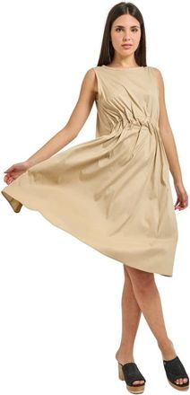 iBlues Femme, Robes, Beige, Taille: 44 FR Robe Midi en Popeline de Coton Stretch