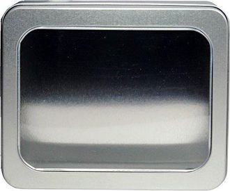 mikken Art 1 x Vorratsdose mit Sichtfenster, eckige Metalldose aus Weissblech mit Stülp-Deckel