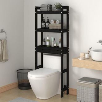 vidaXL Toilettenregal Schwarz 63x26x171 cm Massivholz Kiefer Vidaxl