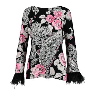 Twinset Femme, Blouses et Chemises, Noir, Taille: 44 FR Pull à manchettes en plumes