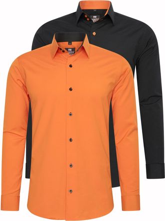 Rusty Neal 2er Set Herren Hemd Kontrasthemd Businesshemd Freizeithemd S M L XL XXL 3XL 4XL 5XL 6XL Cotton-Stretch Doppelpack, Gr&ouml;&szlig;e:4XL, Farbe:2erSet-(44_Orange)