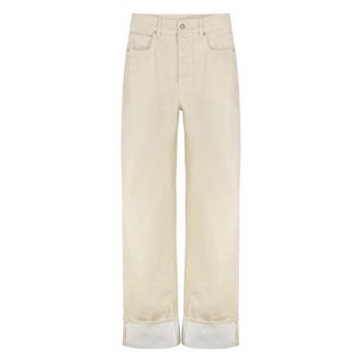 Bottega Veneta Femme, Jeans, Beige, Taille: 38 FR Jean ample &agrave; revers