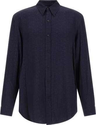 Balmain Homme, Chemises, Bleu, Taille: 2XL Chemise Jacquard Monogramme