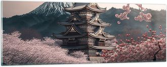 Arttor Panorama Bilder auf Glas Asien Japan Japanische Kirsche Glasbild 90x30cm Wandbilder Dekoration Wohnzimmer Schlafzimmer Küche Klein Wanddeko Bild im Gl