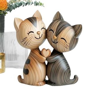 Generic D&eacute;coration de bureau en forme de chat - Figurine de couple en bois 2D - D&eacute;coration dint&eacute;rieur minimaliste - Sculpture d&eacute;corative pour table de No&euml;l, b