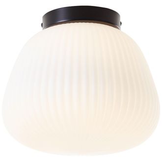 Lightbox Retro Deckenlampe mit Opalglas Lampen-Schirm | Ø 25 cm | dekorative Deckenleuchte | E27 Fassung | Wohnzimmer-Lampe aus Metall/geriffeltem Opal-Glas | 