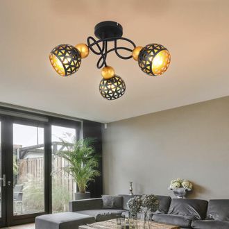 Globo Lighting Deckenleuchte Metall schwarz Wohnzimmer gold Spotleuchte 3 flammig Deckenlampe Spots beweglich, Orientalisch Metall, 3x E14 Fassungen, DxH