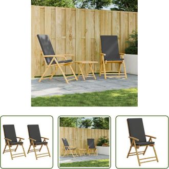 vidaXL Bambusst&uuml;hle - Gartenst&uuml;hle Klappbar Verstellbar 2 Stk. mit Kissen Bambus