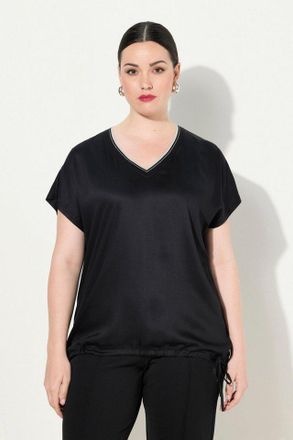 Ulla Popken Druckbluse Blusenshirt Satinfront V-Ausschnitt Saumband