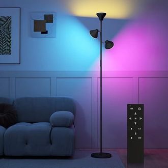 HOMCOM Stehlampe Wohnzimmer Dimmbar mit Leselampe, Stehleuchte RGB Farbwechsel mit Fernbedienung Touch-Steuerung 3 drehbare K&ouml;pfe 4150lm 2700K-6000K Standleu